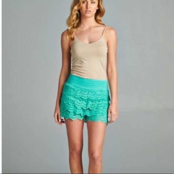 Shorts | Crochet Banded Jade Green Lace Shorts | Poshmark